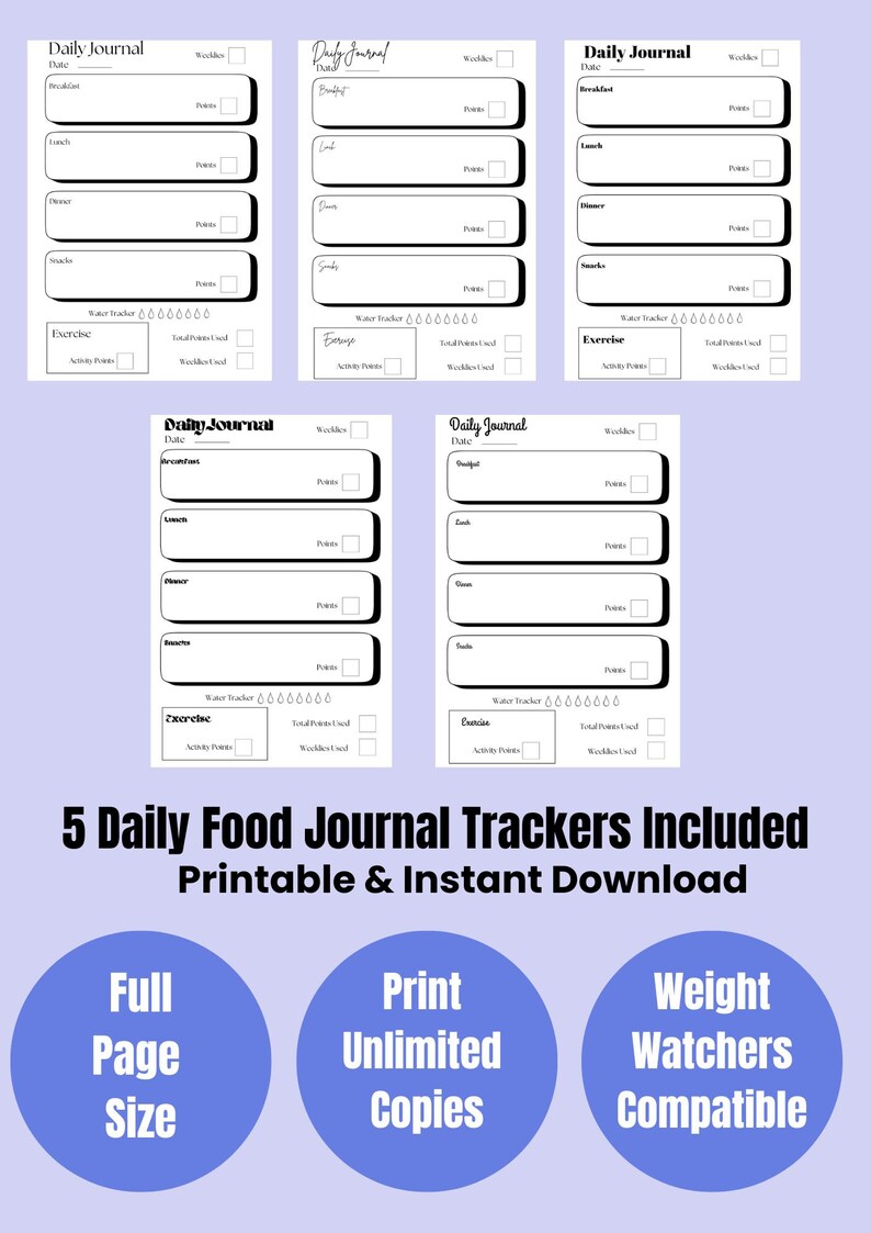 Daily Food Point Printable Tracker, Planner, Weight Watchers Food Diary ...