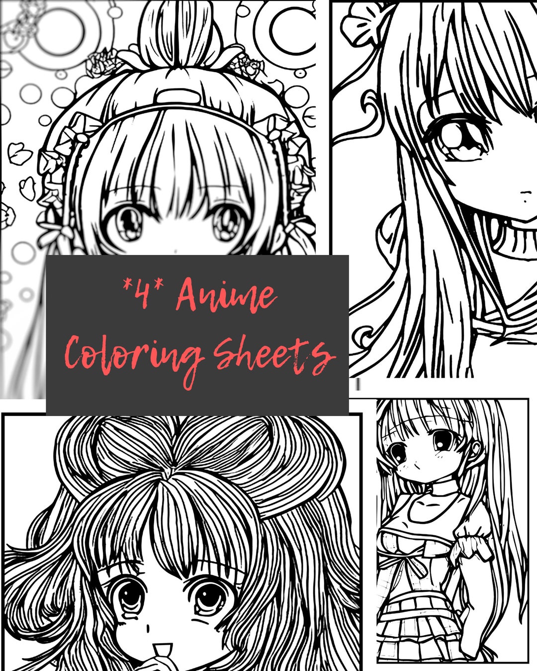 4 Anime Coloring Sheets - Etsy
