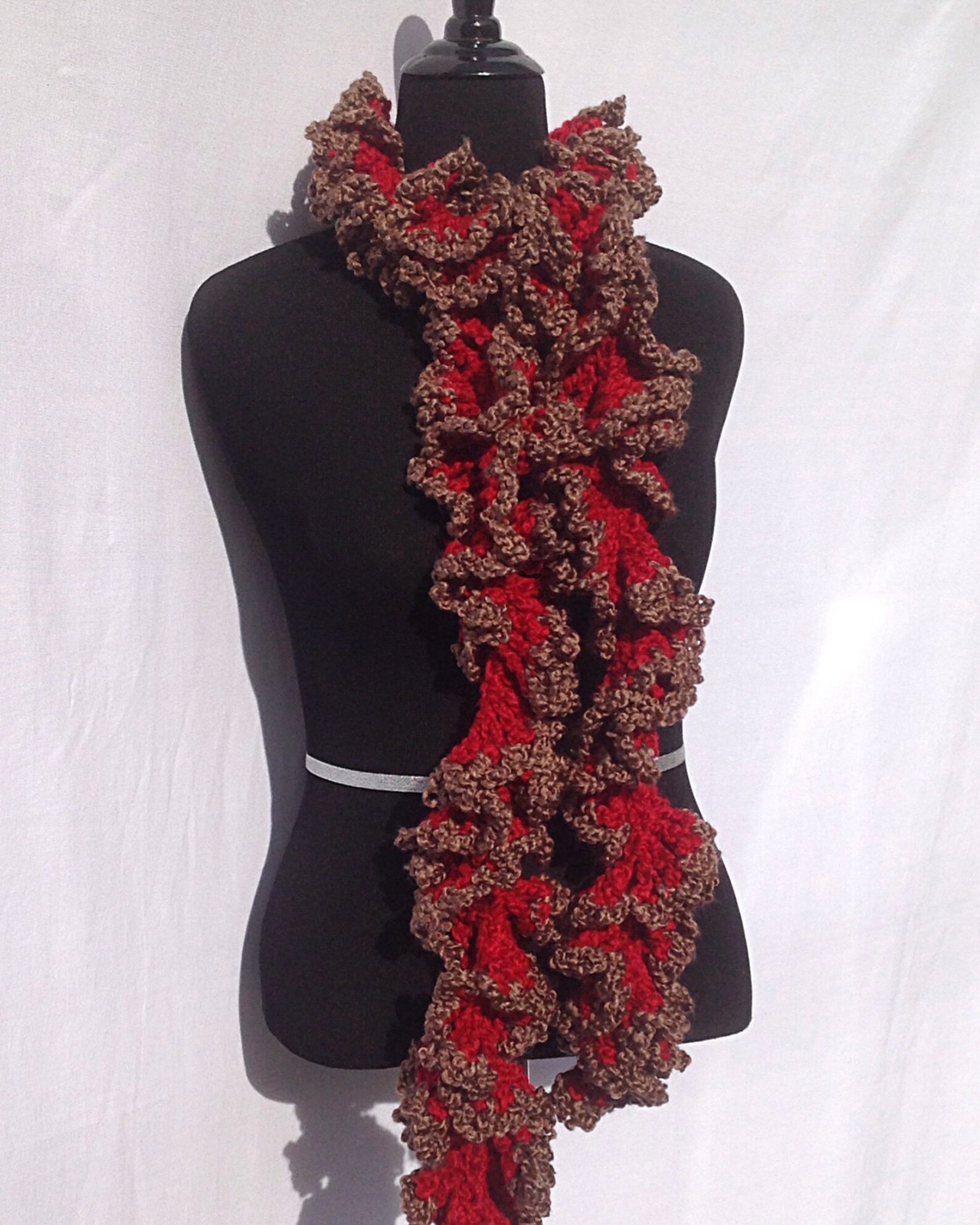 Curly Boa Scarf in Red with Brown Edging FREE SHIPPING | Etsy