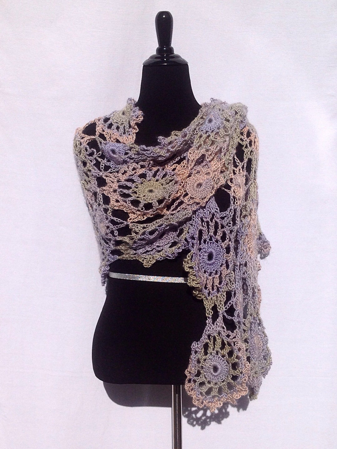 Flower Shawl or Scarf in Pastel Pink, Purple, and Peach FREE SHIPPING ...