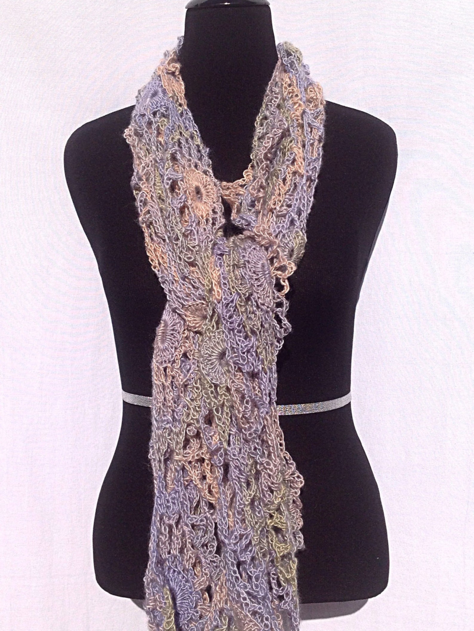 Flower Shawl or Scarf in Pastel Pink, Purple, and Peach FREE SHIPPING ...