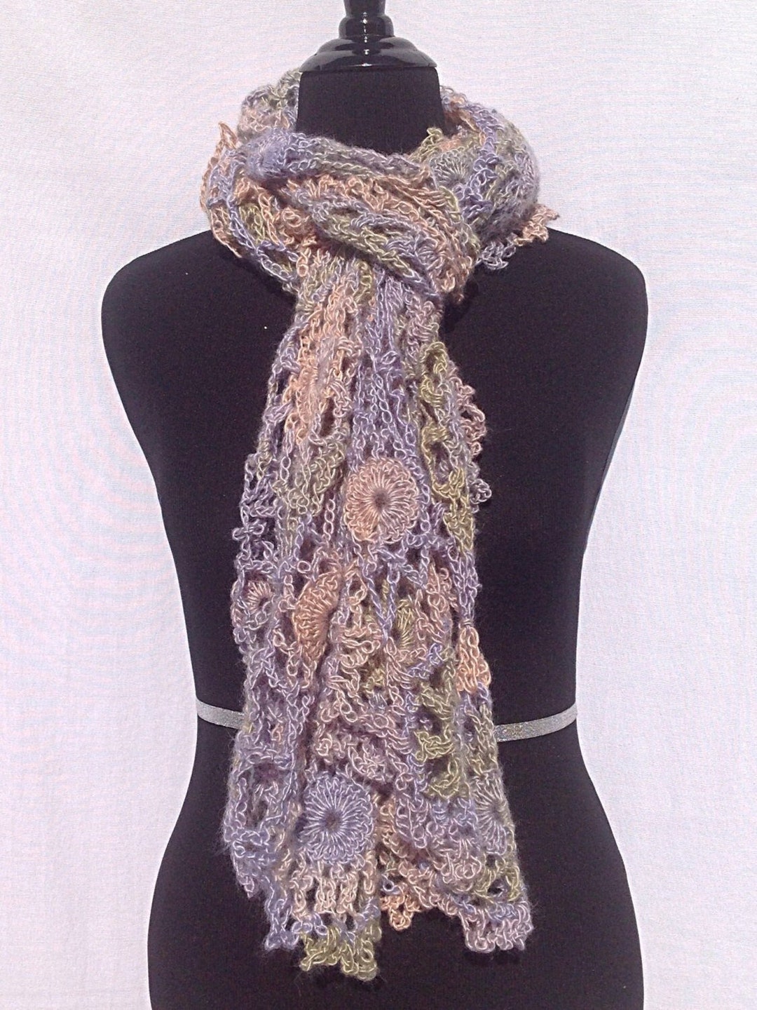 Flower Shawl or Scarf in Pastel Pink, Purple, and Peach (FREE SHIPPING ...