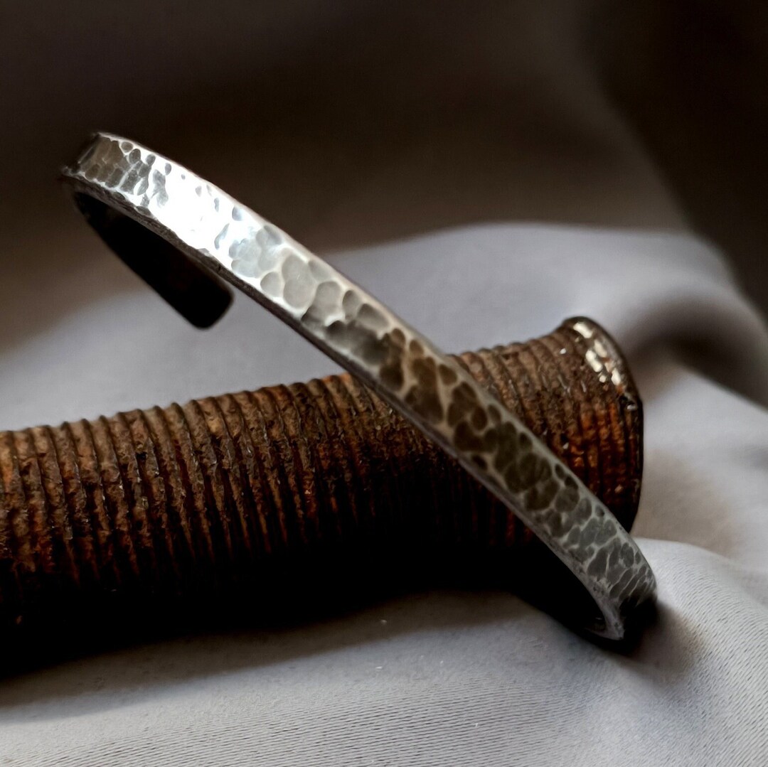 Titanium Cuf Bracelet, Rugged Wide ,rustic Hand Forged ,patina,handmade ...