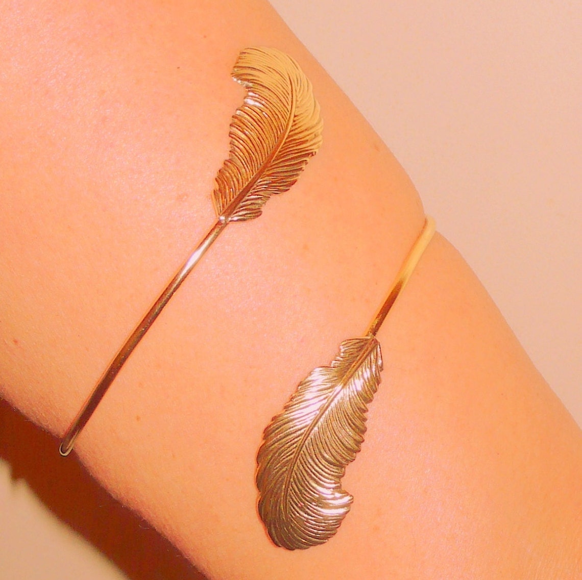 Double Leaves Arm Cuff Handmade Upper Arm Band Made of Gold - Etsy