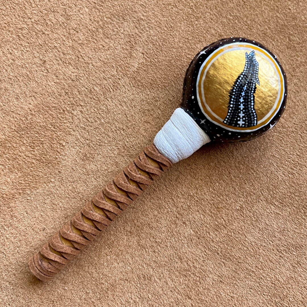 WOLF & MOON - Rattle (mini) - Music Instrument, Rattle, Healer, Prayer ...