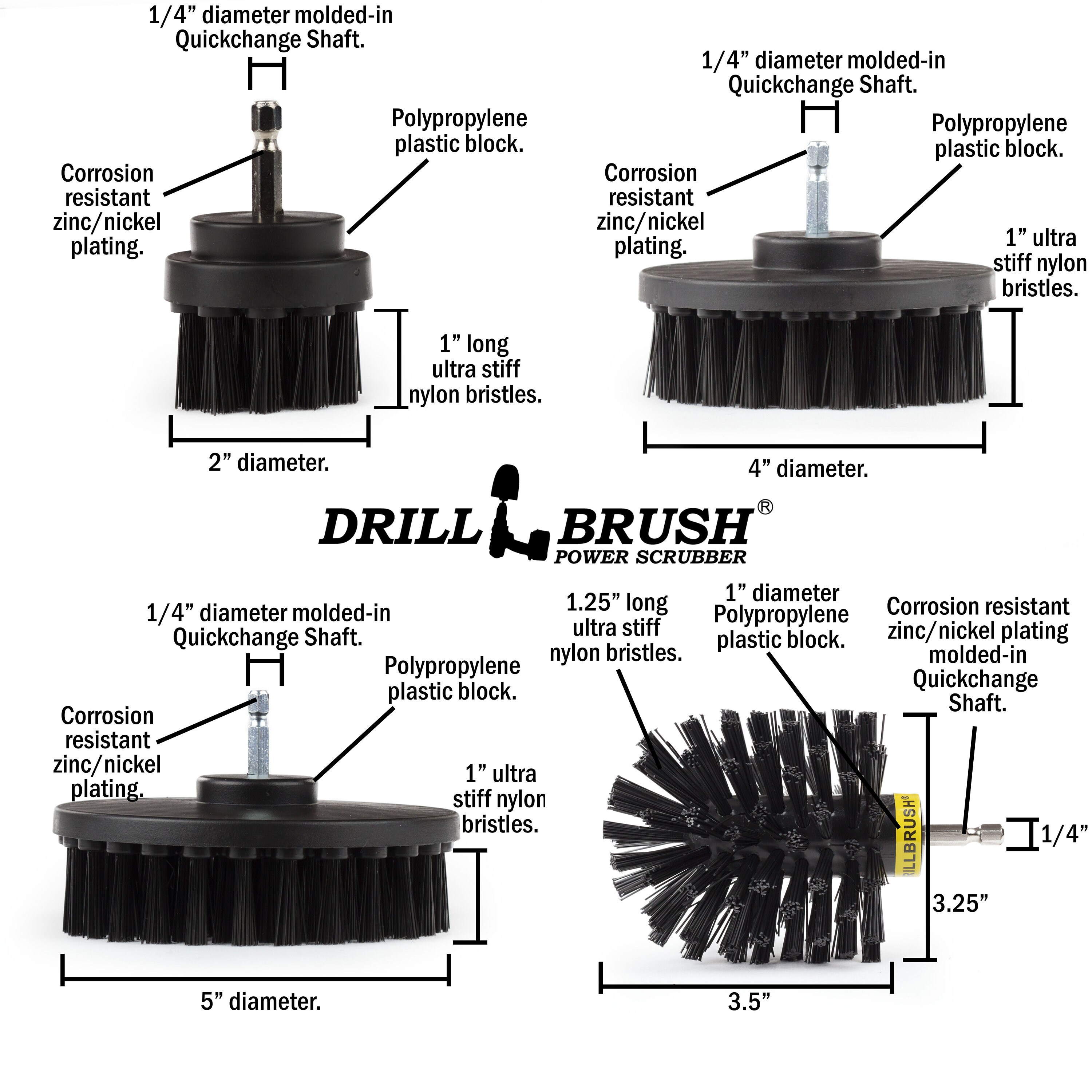 Drillbrush 4 Piece Ultra Stiff Cleaning Brush Kit - Etsy