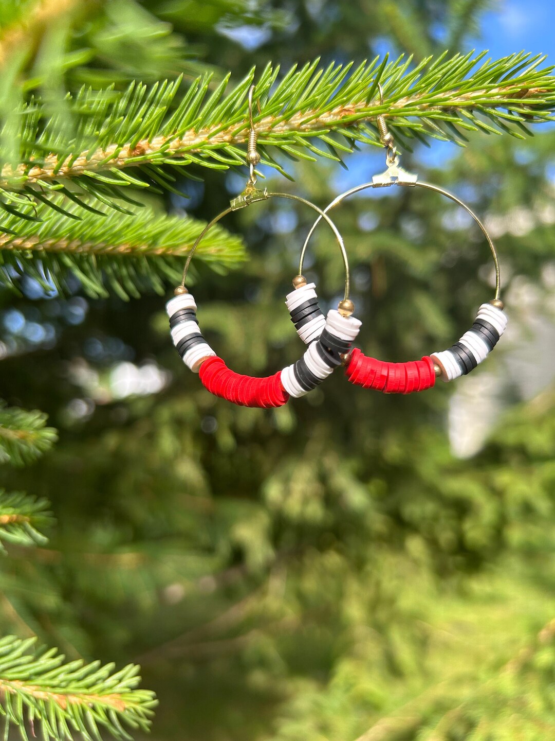 Ladybug Luck Heishi Disc Bead Hoop Earrings | Evil Eye | Lightweight ...
