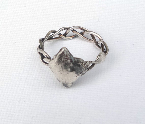 Fine silver medieval style diamond shaped ring with plaited | Etsy