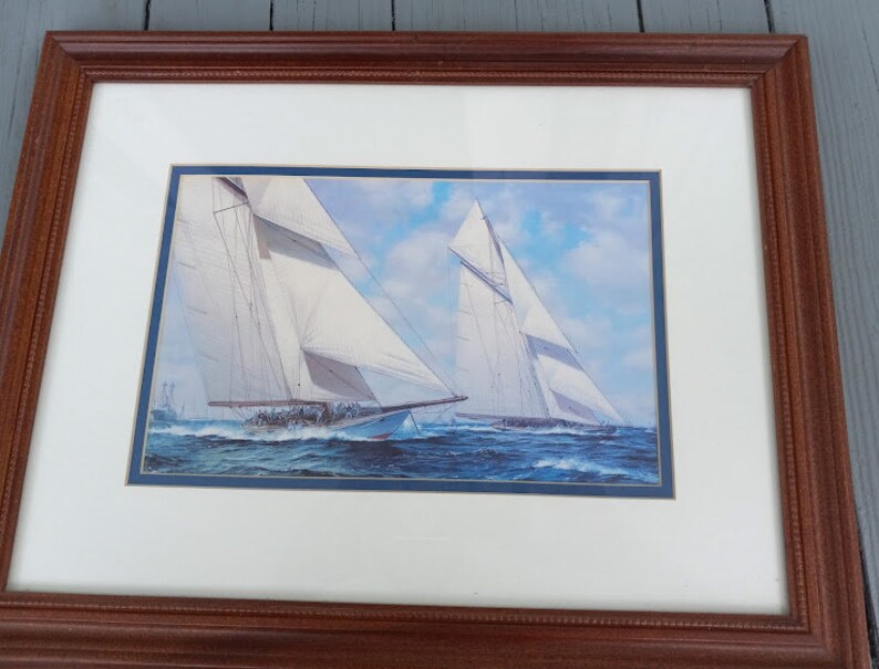Artist Roy Cross Lithograph Print the America's Cup 1920 Resolute ...