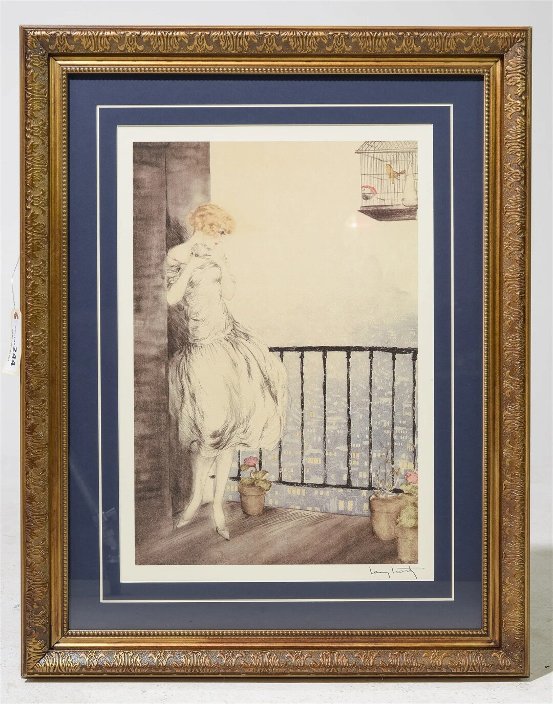 Louis Icart Print, Woman at Balcony, Birdcage, Framed - Etsy