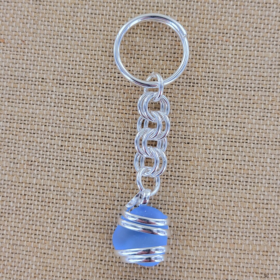 Light Cobalt Sea Glass Key Ring - Etsy