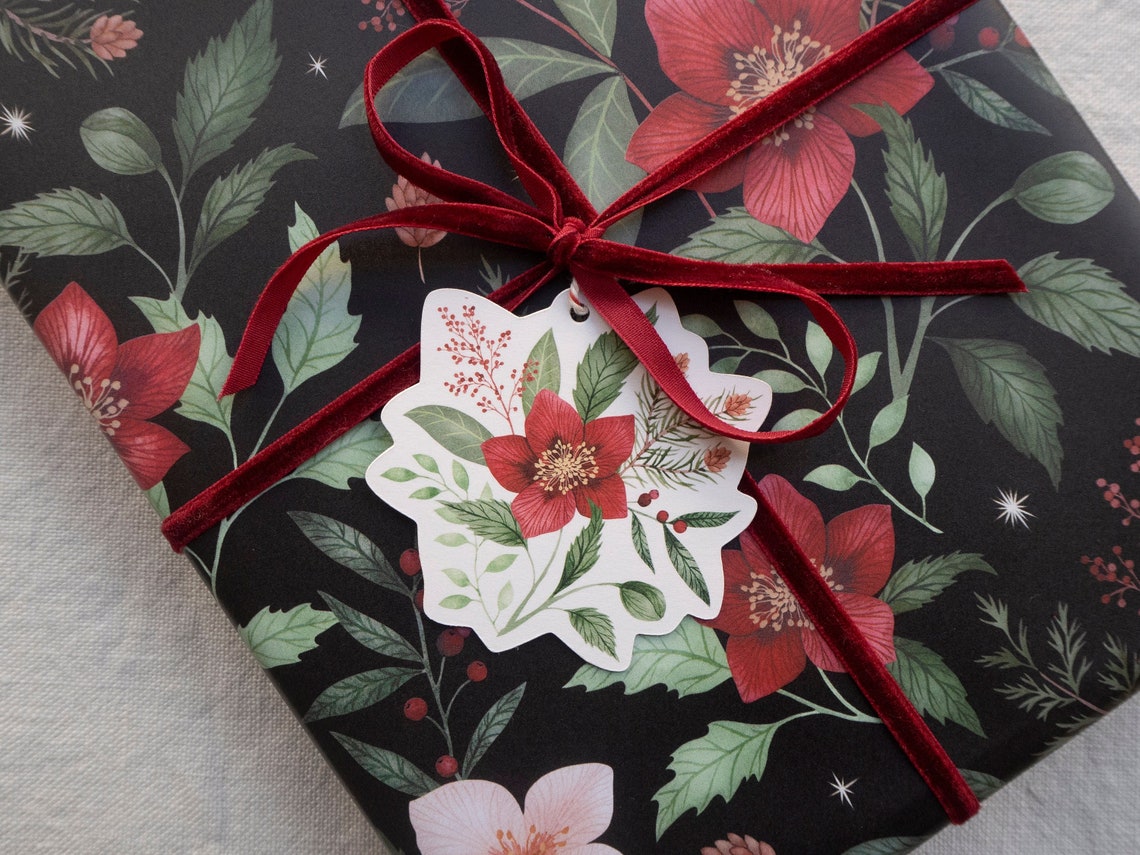 Set of 6 Christmas Rose Gift Tags Botanical Xmas Tags Die - Etsy