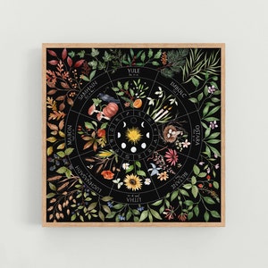 Wheel of the Year - Pagan Holiday Calendar - Botanical Art Print - Moon ...