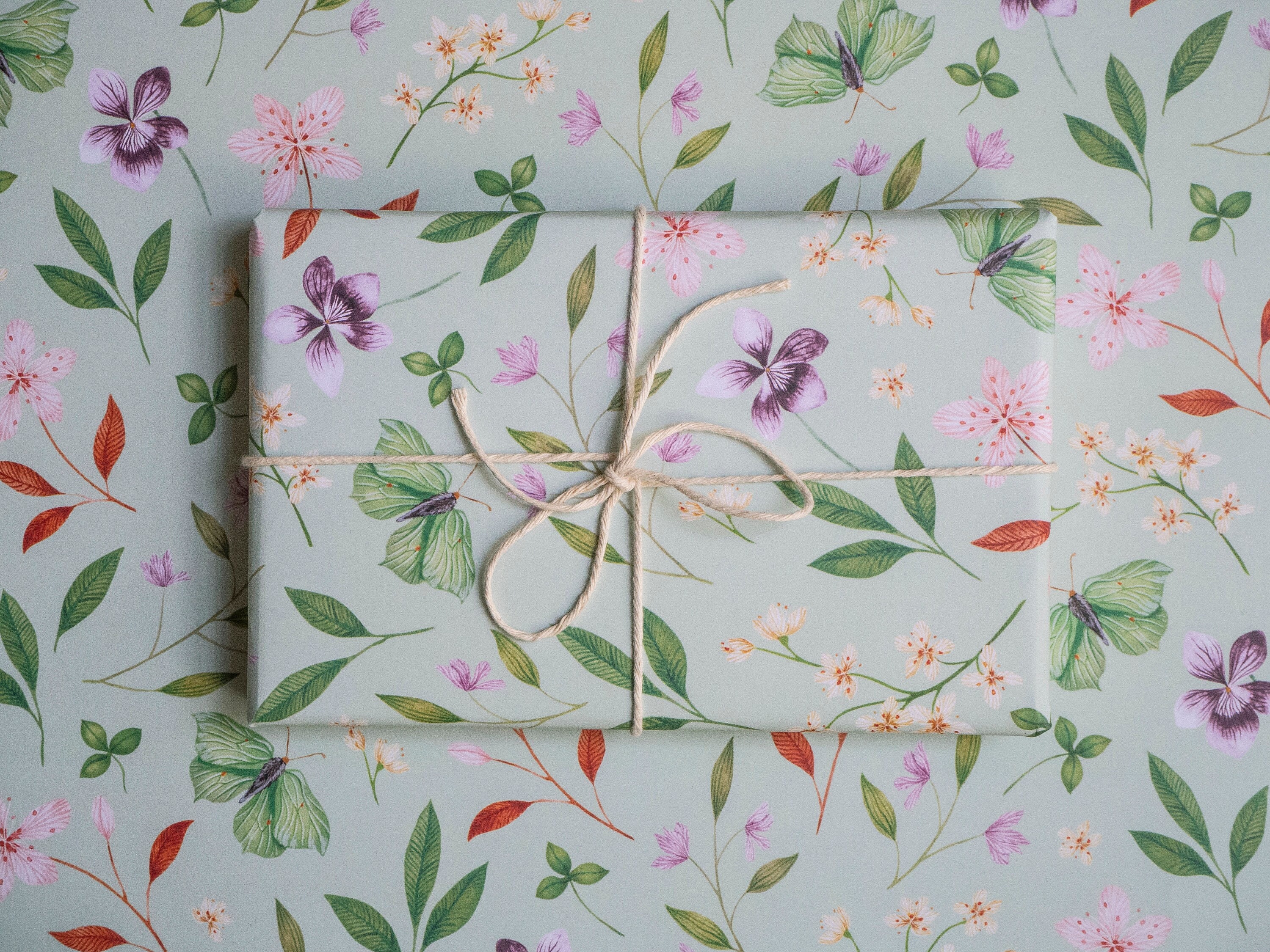 Spring Flowers and Butterflies Wrapping Paper Botanical Pattern ...