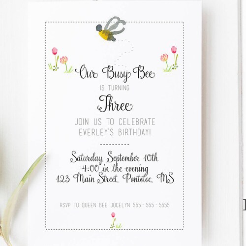 Busy Bee Invitation Children's Birthday Invitation - Etsy