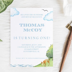 Outdoors Invitation, Outdoors Birthday Invitation, Deer Birthday ...