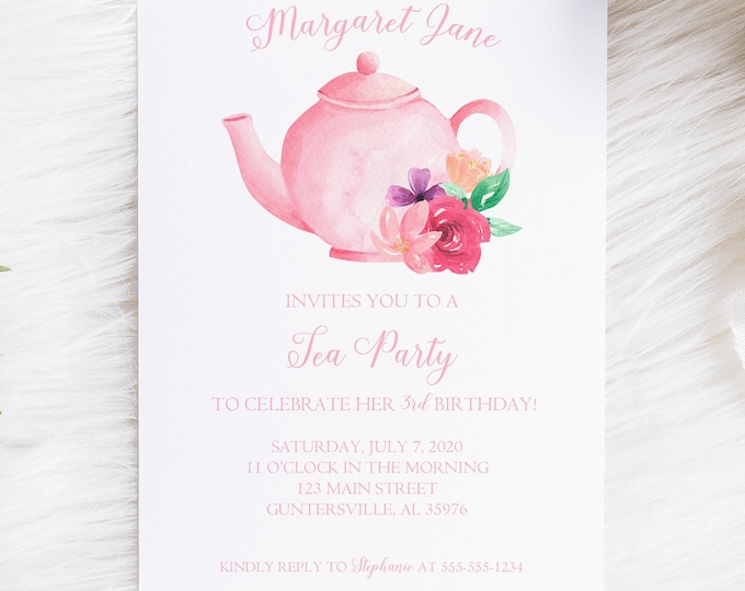 Watercolor Tea Party Invitation, Tea Party, Tea Pot Invitation ...