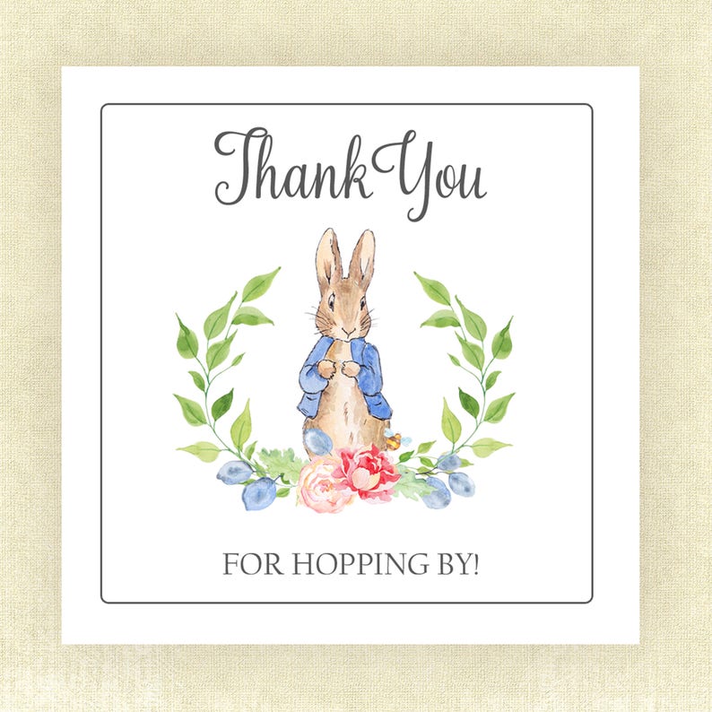 Peter Rabbit Favor Tag, Thanks for Hopping By, Peter Rabbit Birthday ...