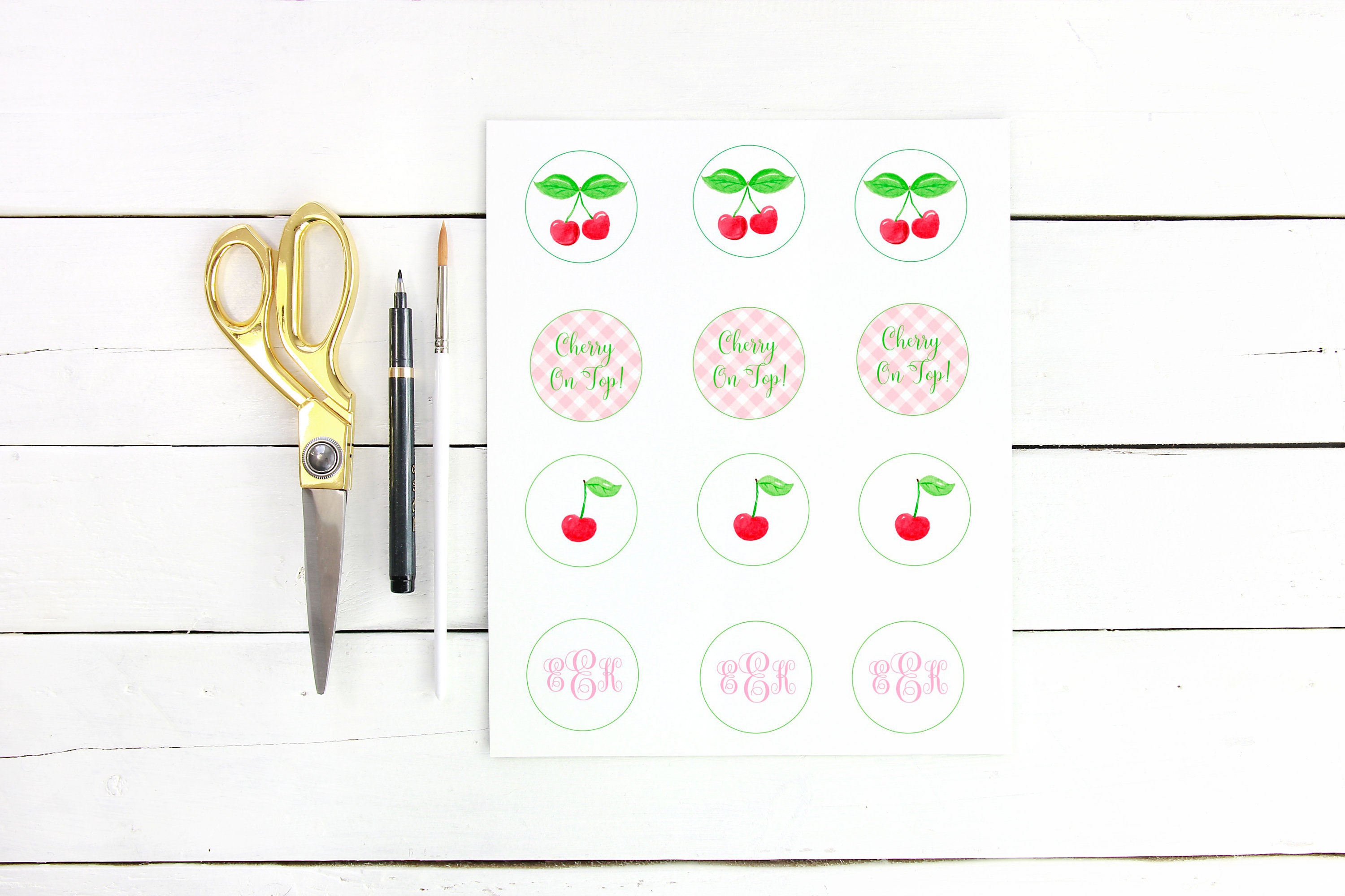 Cherry Cupcake Toppers, Cupcake Topper, Watercolor Cherry Cupcake ...