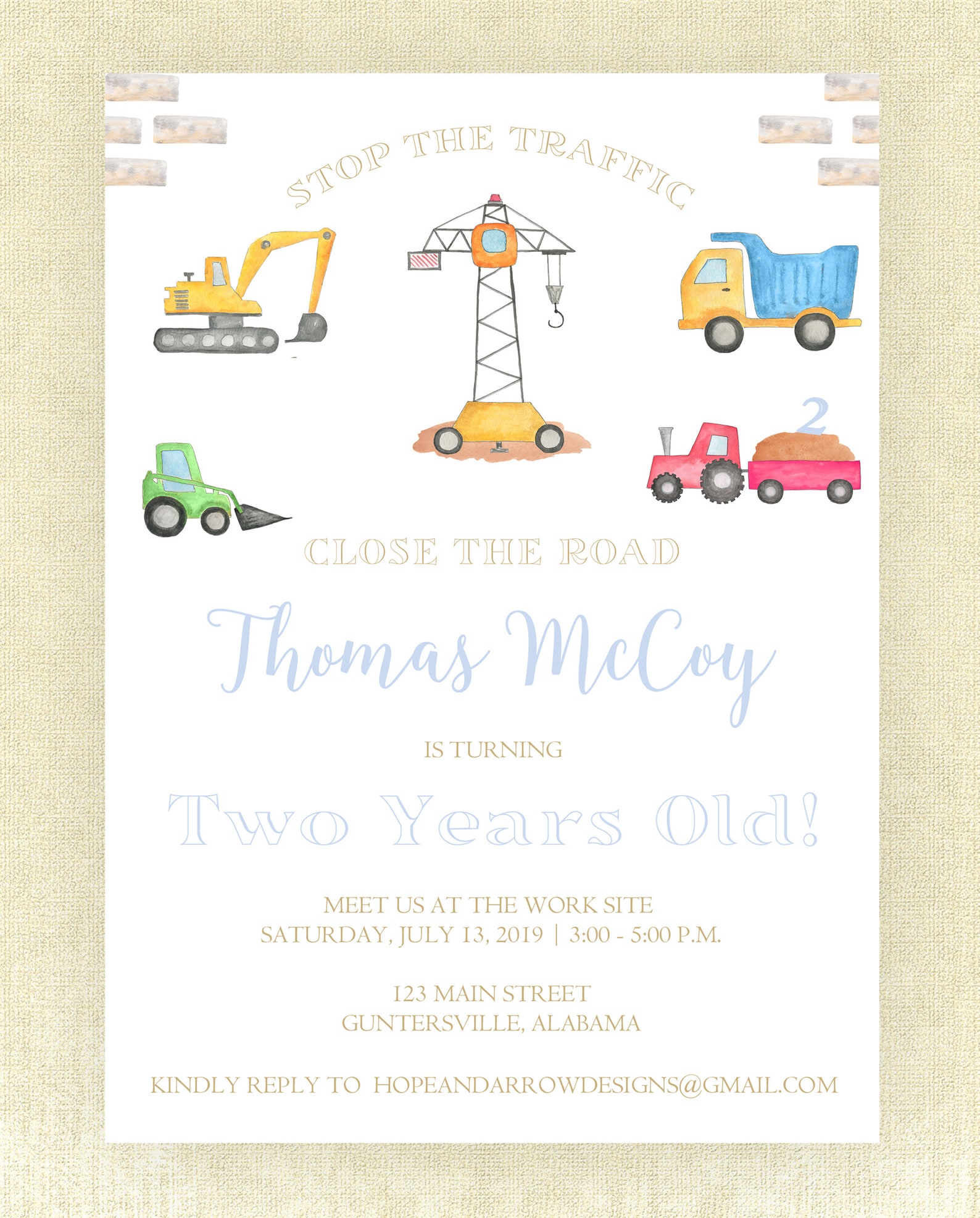 Construction Invitation Watercolor Construction Invitation | Etsy