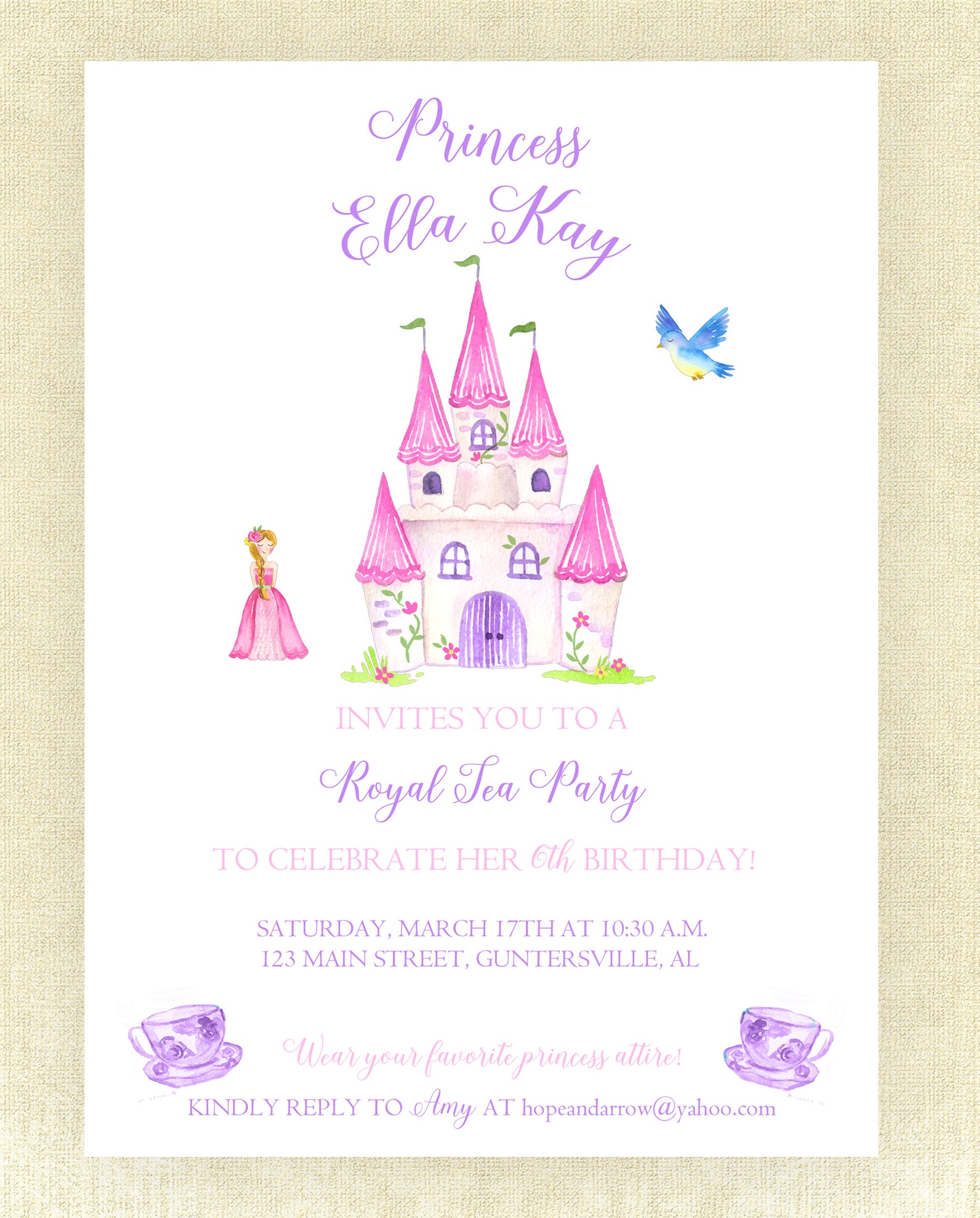 Princess Tea Party Invitation Princess Tea Party Birthday - Etsy
