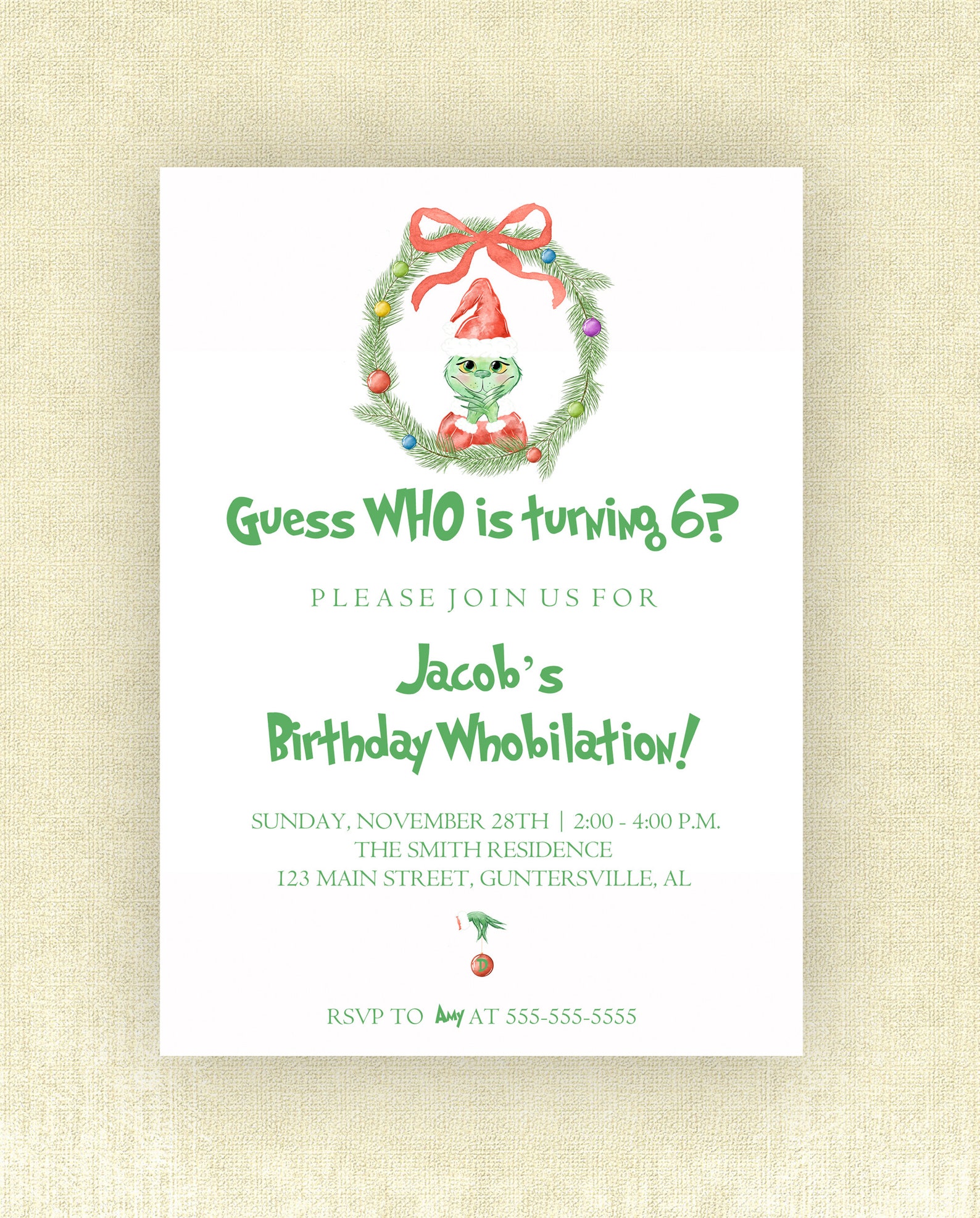 Grinch Birthday Invitation Grinch Party Merry Birthday - Etsy