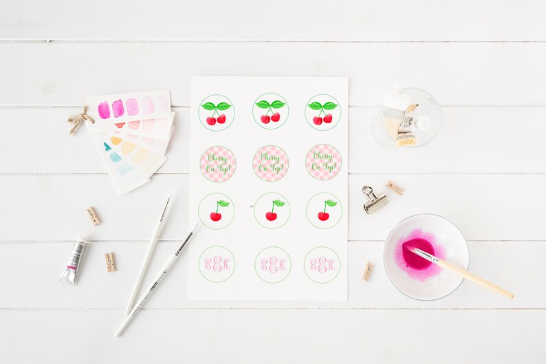 Cherry Cupcake Toppers, Cupcake Topper, Watercolor Cherry Cupcake ...