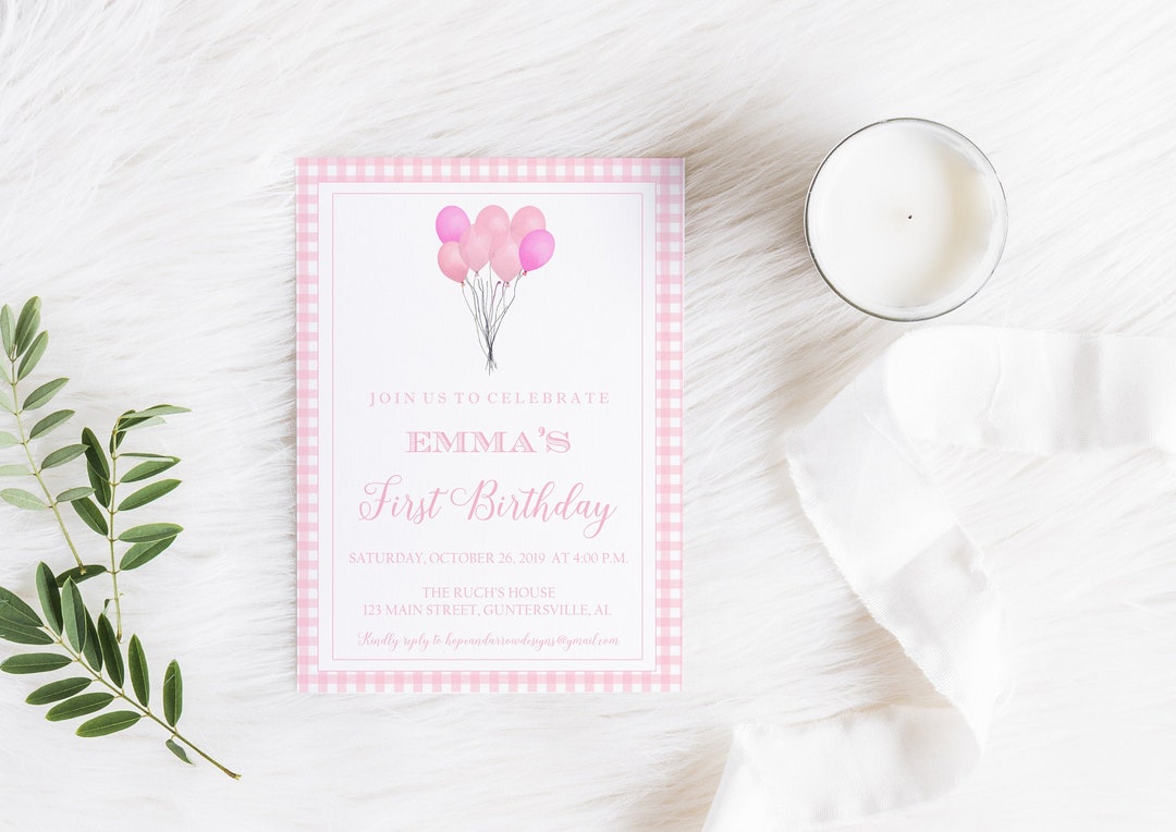 Classic First Birthday Invitation, Watercolor Balloon Invitation ...