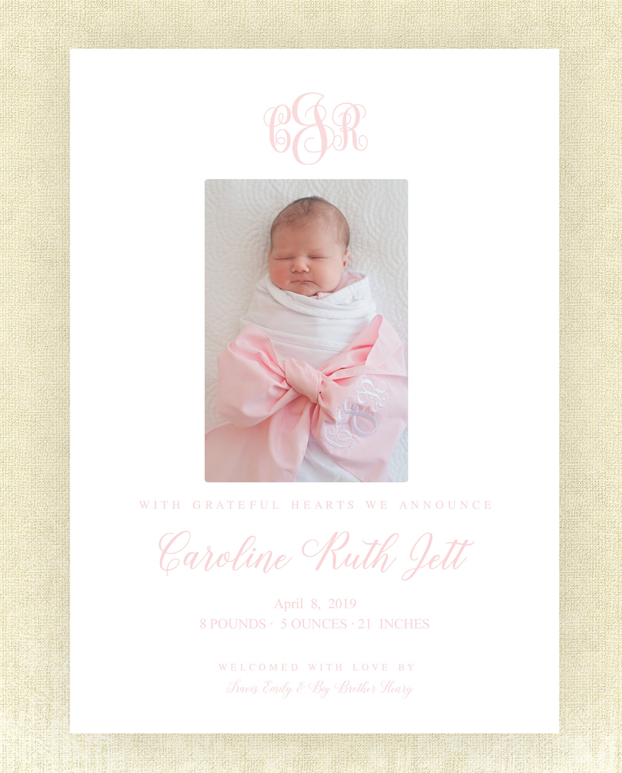 Baby Photo Birth Announcement, Monogram Birth Announcement, Custom ...