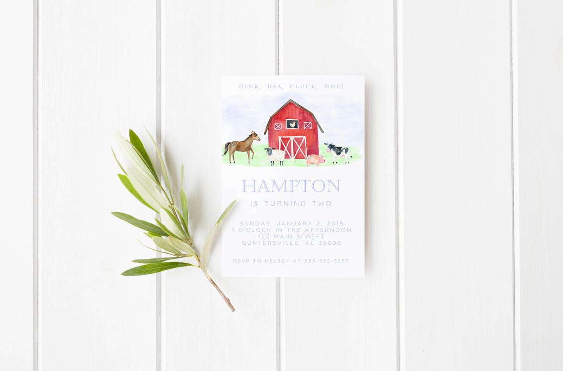 Watercolor Farm Invitation, Farm Invitation, Farm Birthday Invitation ...
