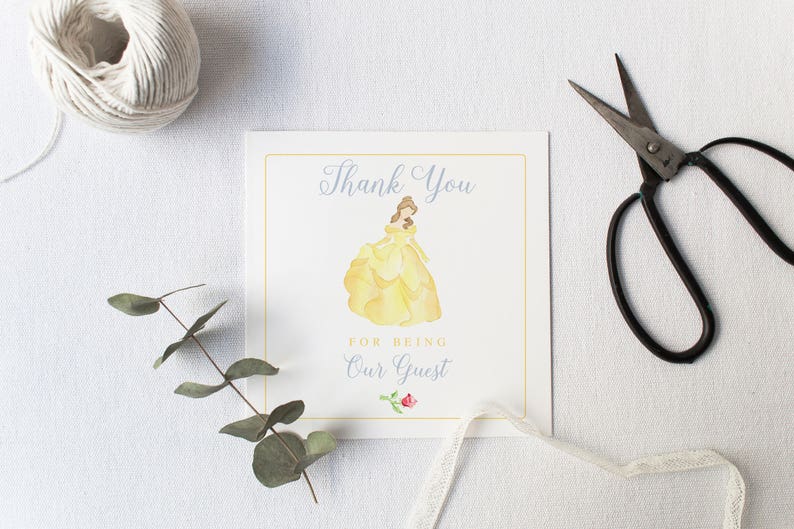 Belle Favor Tag, Beauty and the Beast Favor Tag, Watercolor Belle Favor ...