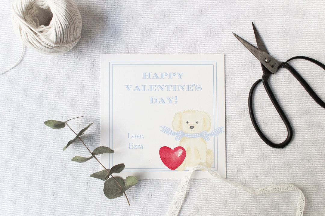 Puppy Valentine, Watercolor Puppy Valentine, Blue Puppy Valentine ...