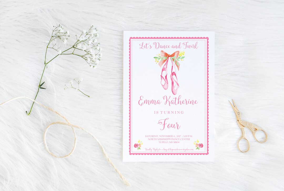 Ballet Invitation, Watercolor Ballet Invitation, Birthday, Birthday ...