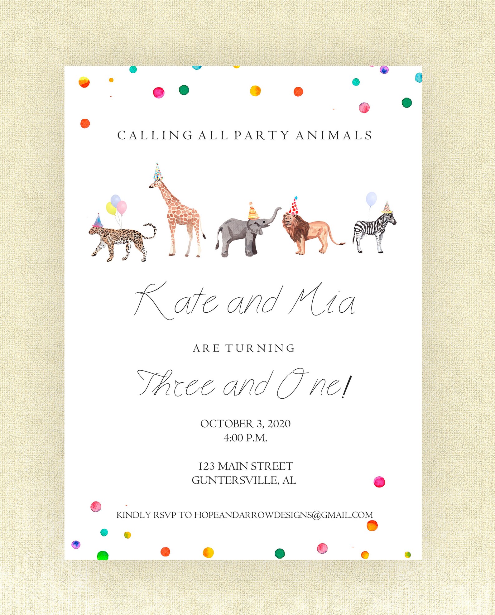 Party Animal Invitation Party Animal Invite Watercolor Party | Etsy
