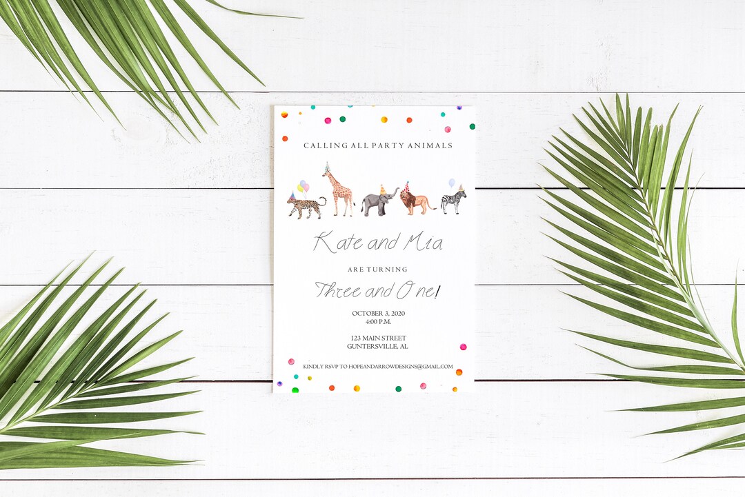 Party Animal Invitation, Party Animal Invite, Watercolor Party Animal ...
