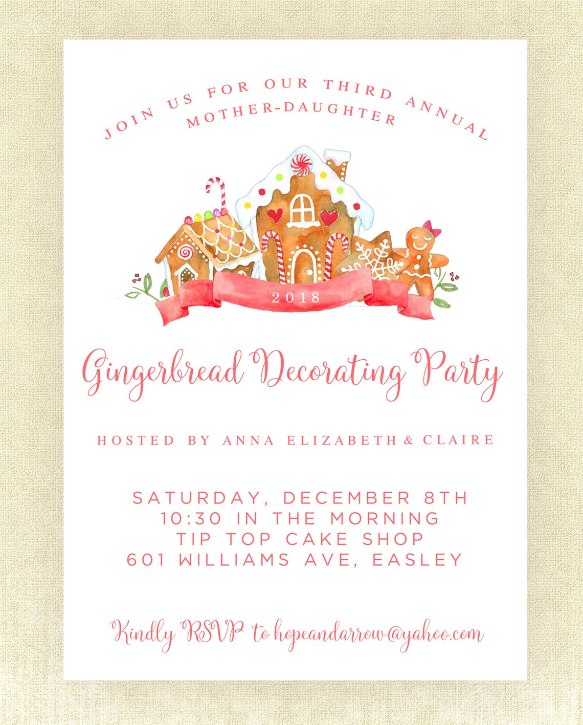 Gingerbread Decorating Party Invitation Watercolor Christmas | Etsy