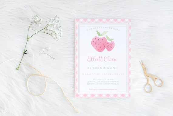 Strawberry Invitation Watercolor Strawberry Invitation Berry - Etsy