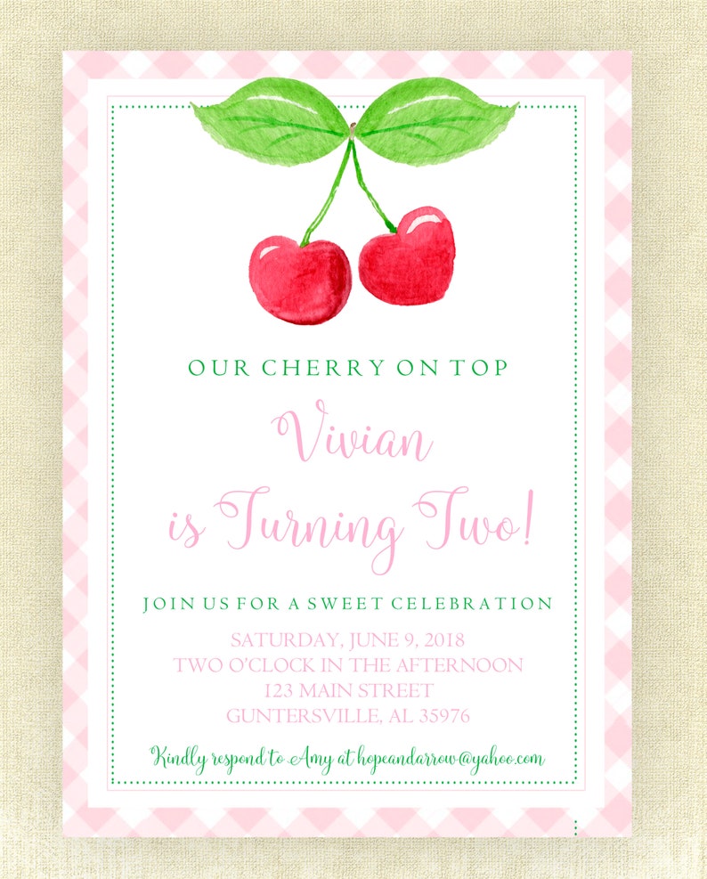 Cherry Invitation Watercolor Cherry Invitation Cherry - Etsy