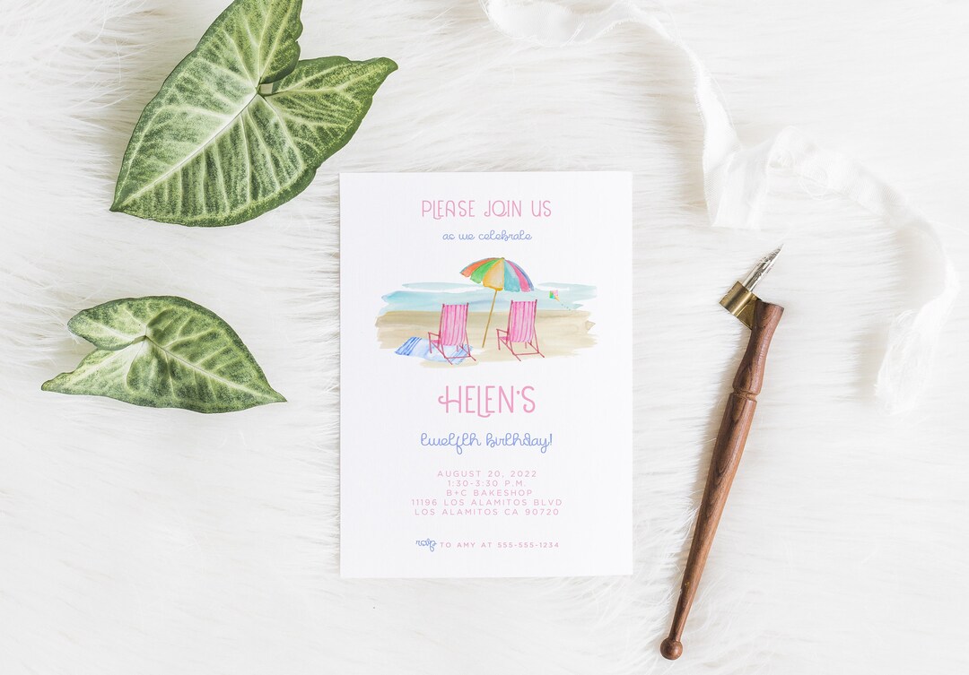 Watercolor Beach Invitation, Beach Invitation, Beach Party, Beach ...