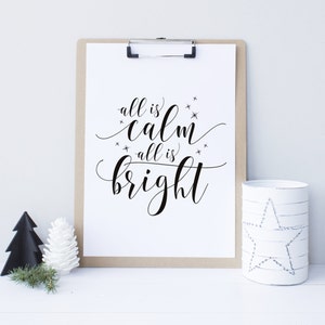 All is Calm All is Bright Christmas Printable Art Decor | Etsy