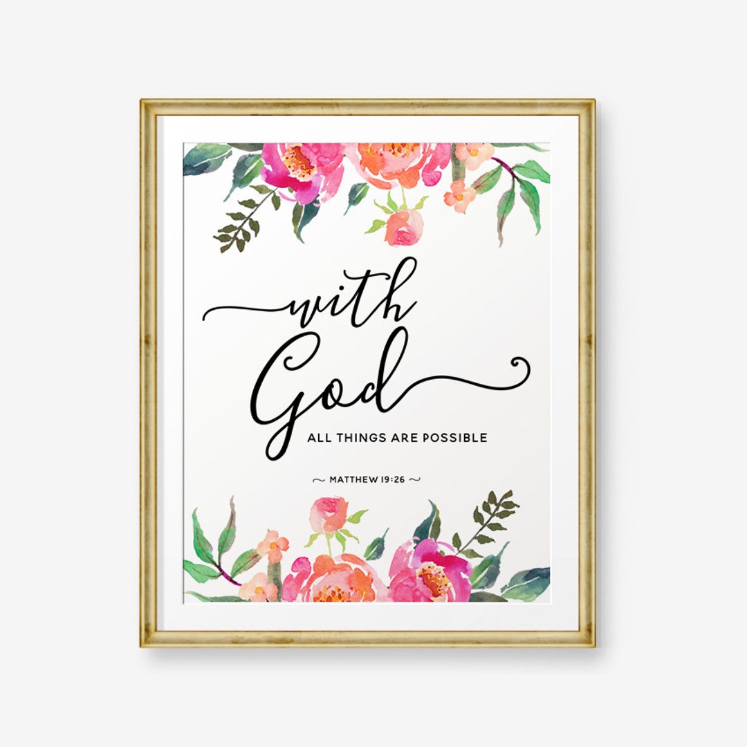 Bible Verse Art Print With God All Things Are Possible. - Etsy