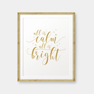 All is Calm, All is Bright, Christmas Printable Art Decor, Black and ...
