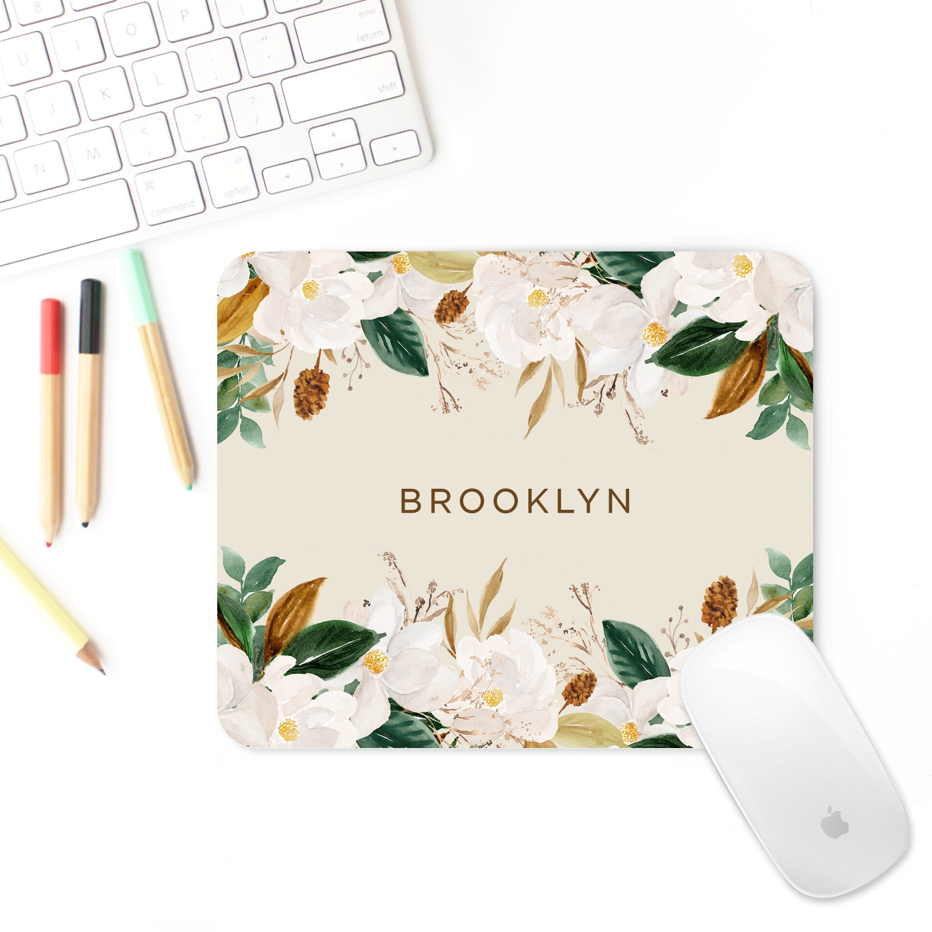 Personalized Mouse Pad Office Decor Watercolor Floral Mouse - Etsy