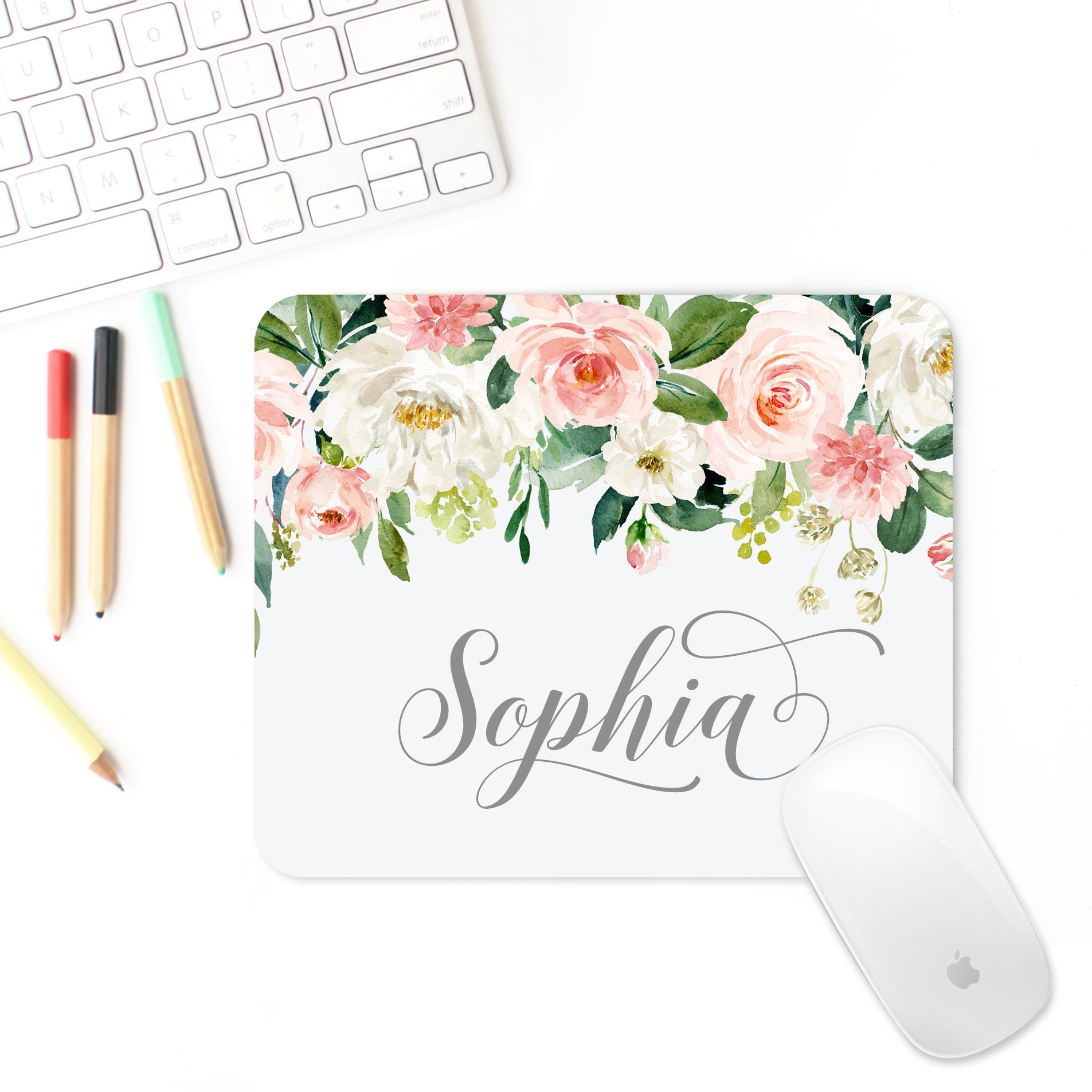 Personalized Mouse Pad Office Decor Watercolor Floral Mouse - Etsy