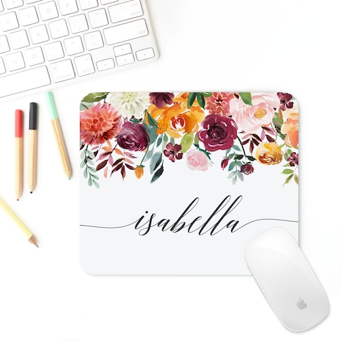 Personalized Mouse Pad Office Decor Watercolor Floral Mouse - Etsy