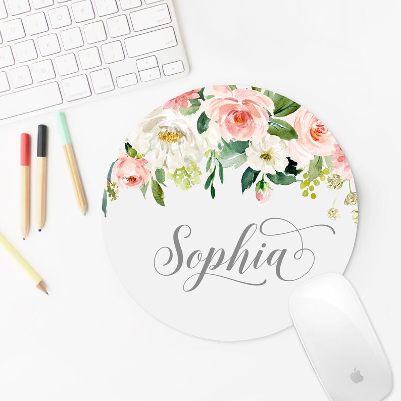 Personalized Mouse Pad Office Decor Watercolor Floral Mouse - Etsy