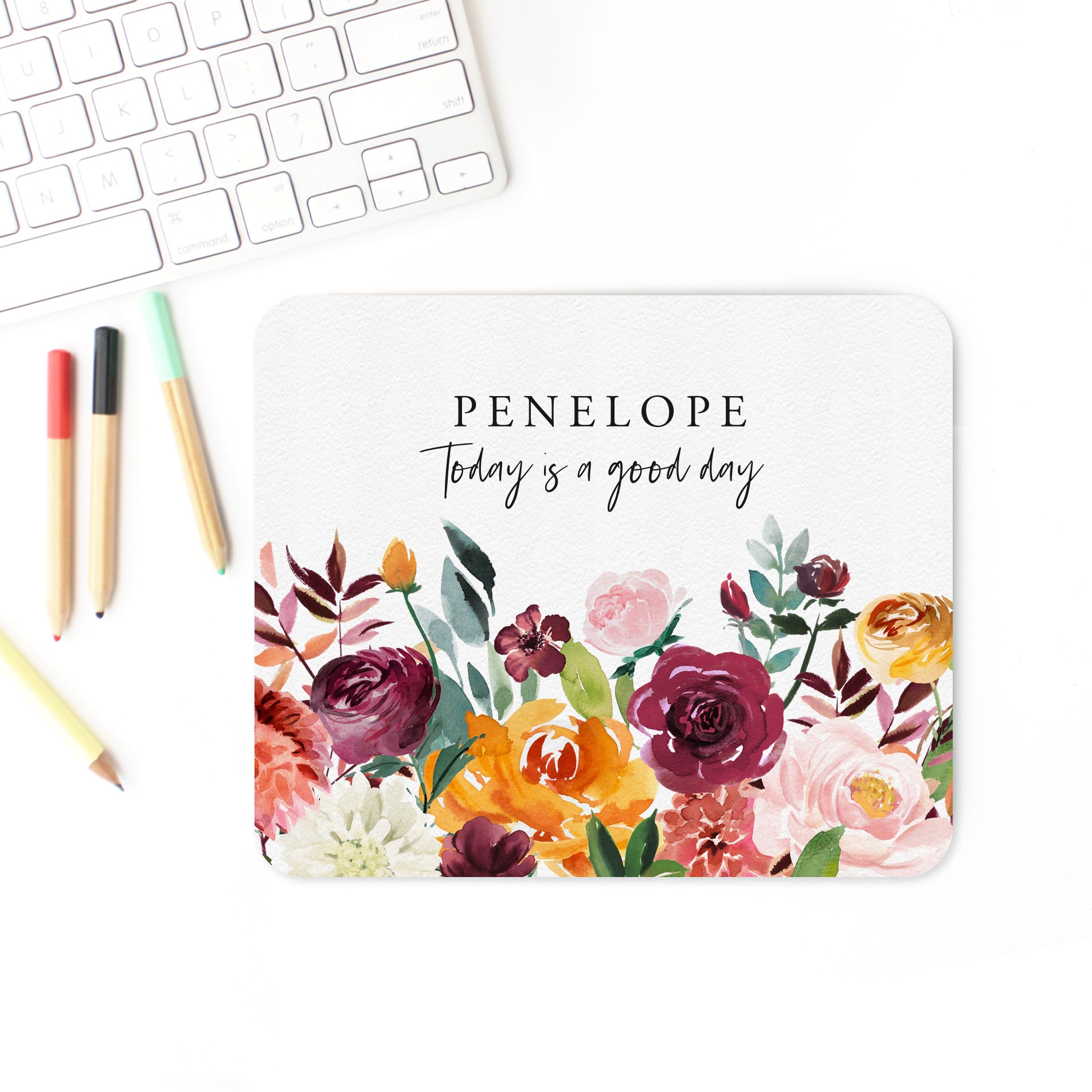 Personalized Mouse Pad Office Decor Watercolor Floral Mouse | Etsy