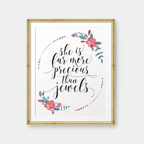 Bible Verse Printable Art She is More Precious Than Rubies - Etsy