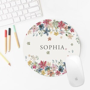 Personalized Your Name Mouse Pad, Office Decor, Watercolor Floral Mouse ...