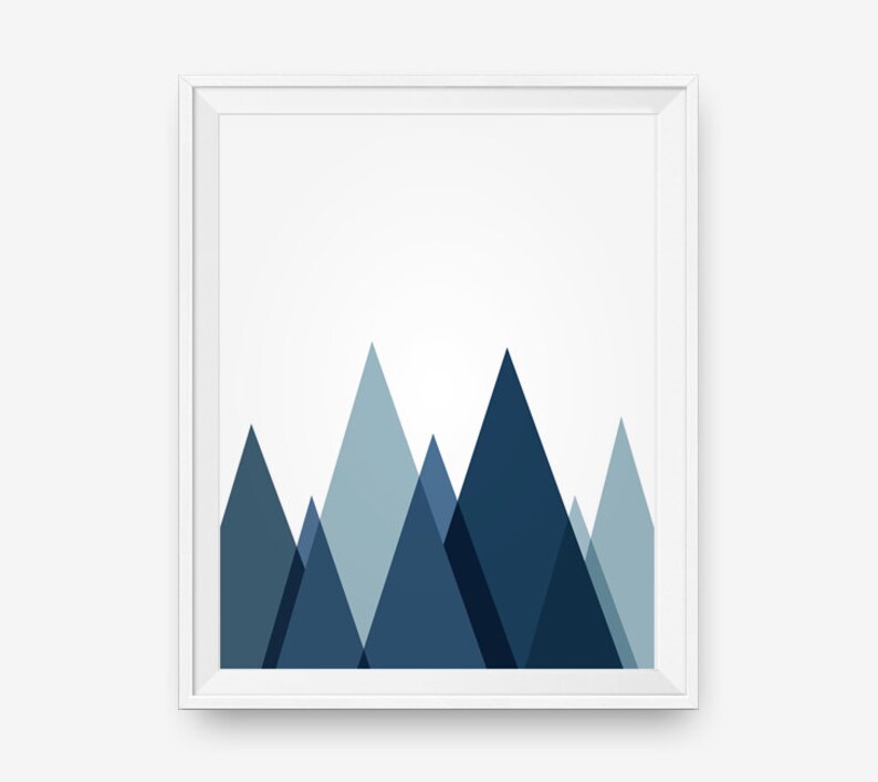 SALE Mountain Print Blue Mountains Geometric Triangle Print | Etsy